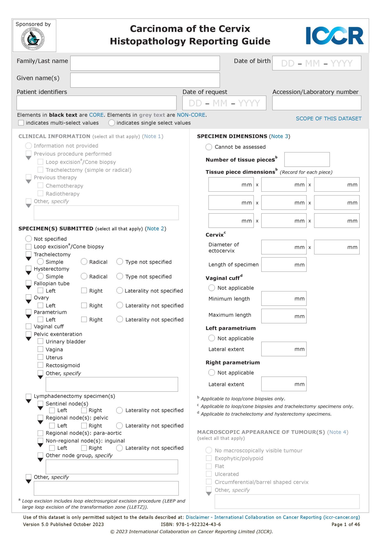 ICCR Carcinoma of the cervix (5th edition) Dataset Published - ICCR